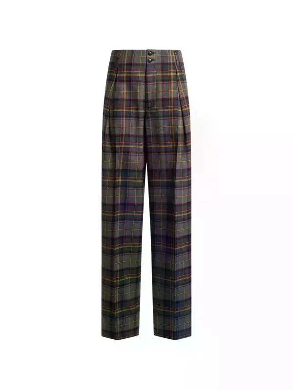 Etro Stretch Wool Check Motif Trousers - Grey