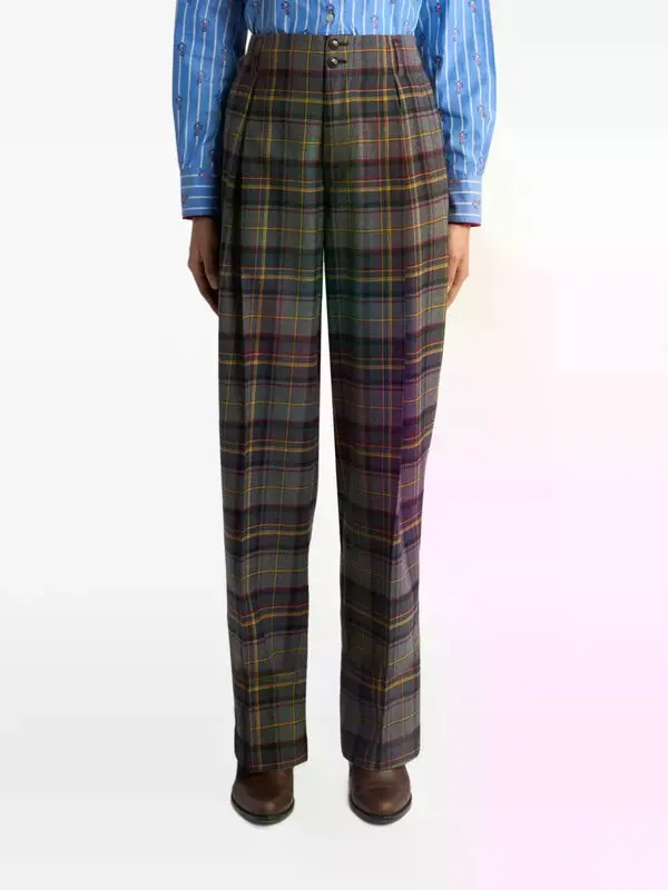 Etro Stretch Wool Check Motif Trousers