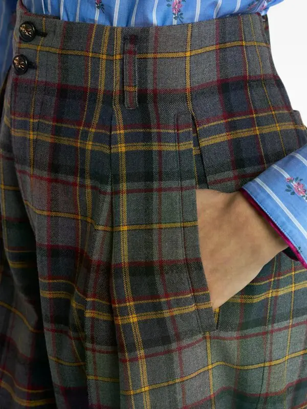 Etro Stretch Wool Check Motif Trousers