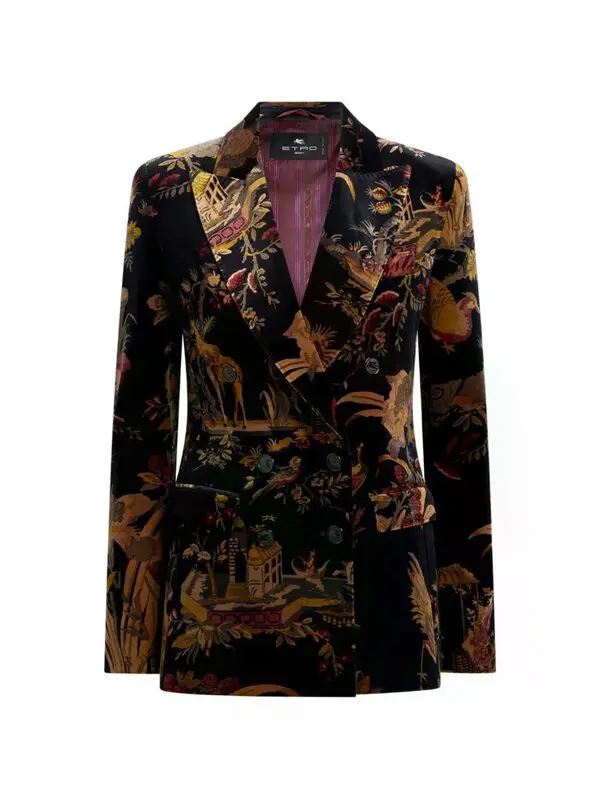 Etro Double-breasted Velvet Jacket With All-over Overprint