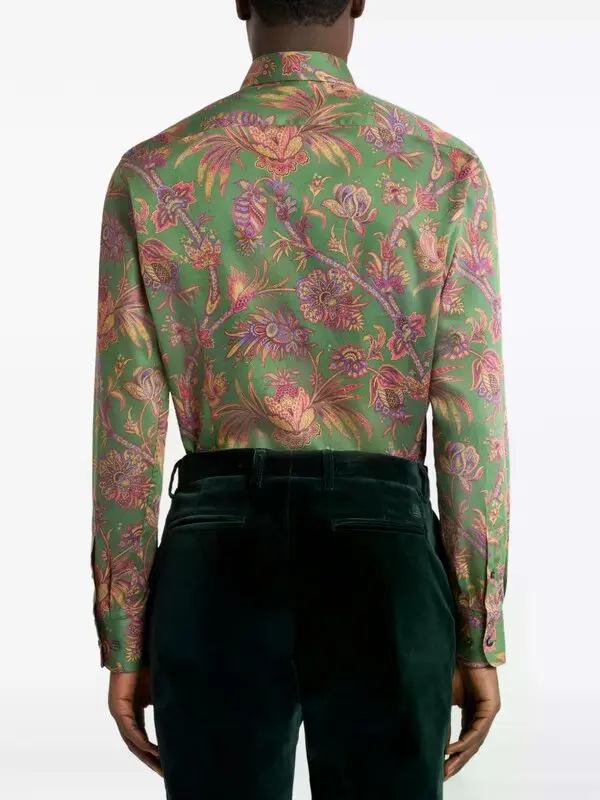 Etro Shirt In Cotton Satin With Floral Paisley Motif - Green