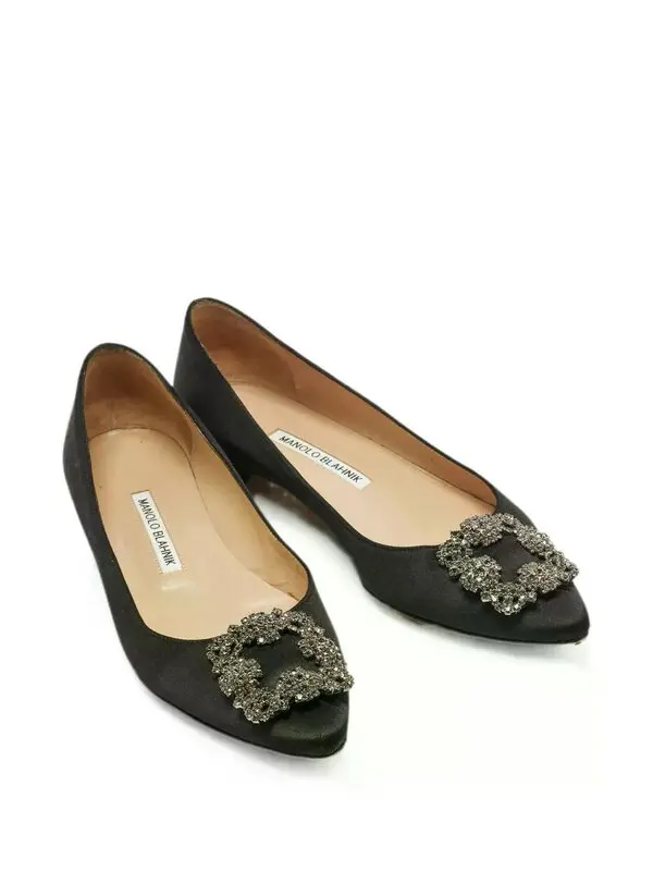 Manolo Blahnik Satin Crystal Buckle Ballet Flats