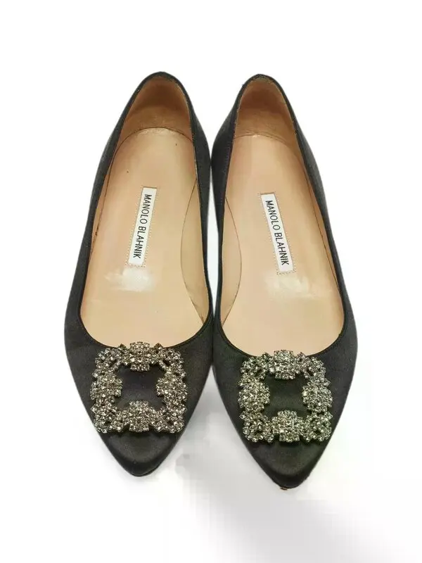 Manolo Blahnik Satin Crystal Buckle Ballet Flats