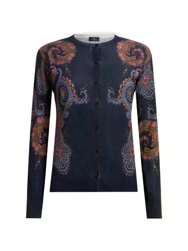 Etro Silk And Cashmere Paisley Print Cardigan - Blue