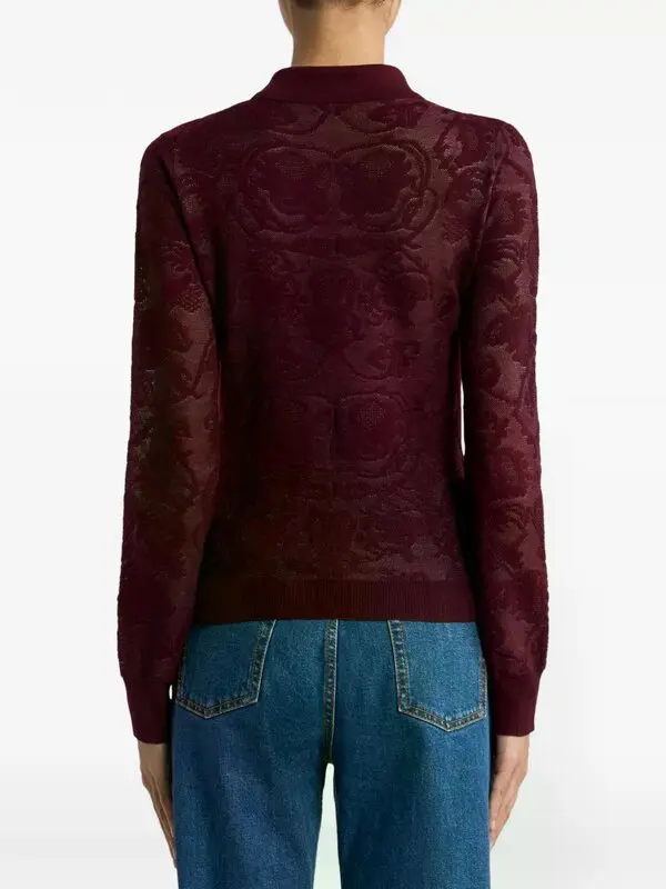 Etro Long-sleeved Wool Jacquard Polo Shirt With Placed Motif - Red