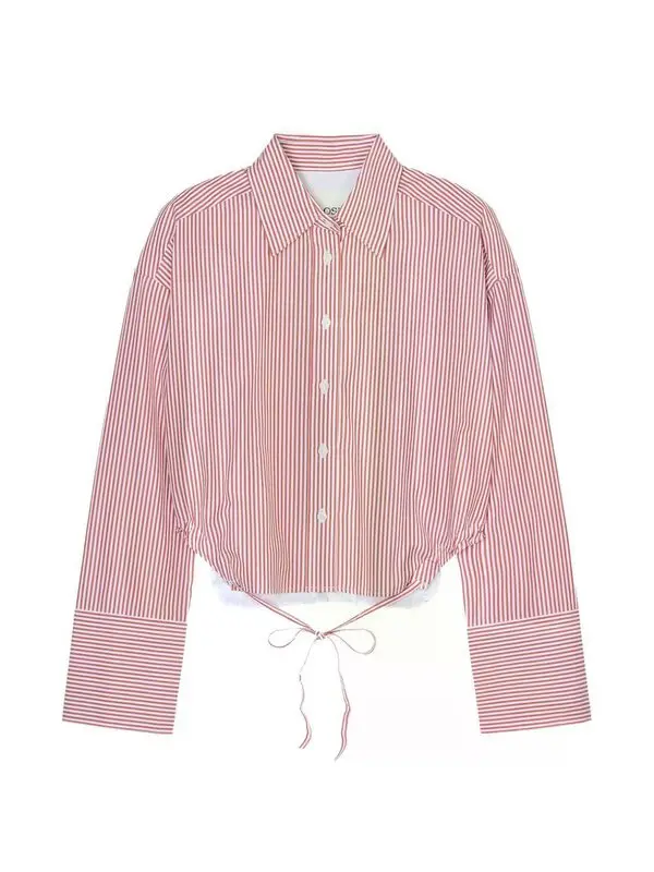 Closed Striped Gathered Shirt - Red