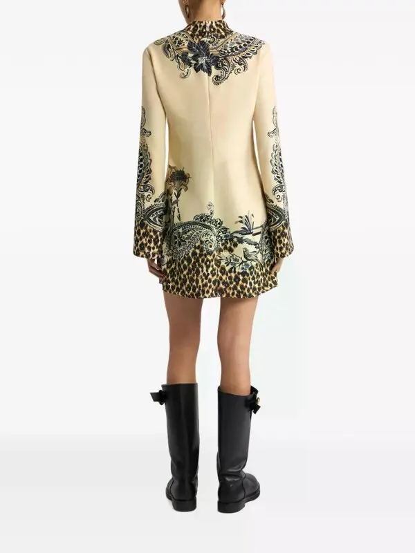 Etro Envers Satin Mini Dress With Front Print And Leopard Motif - Neutrals