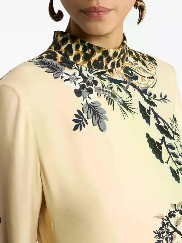 Etro Envers Satin Mini Dress With Front Print And Leopard Motif - Neutrals