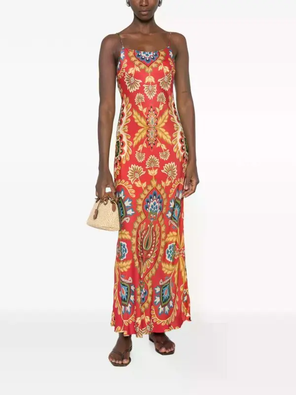Farm Rio Floral Print Maxi Dress - Red