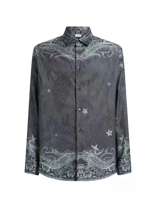 Etro Cotton And Silk Shirt With Placed Pegaso Motif - Grey
