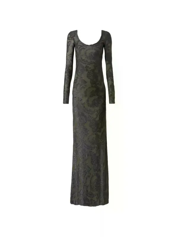 Etro Chenille Jacquard Paisley Foliage Long Dress - Green