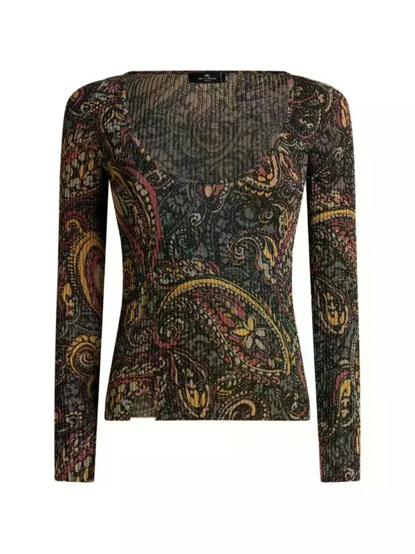Etro Ribbed Sweater With Floral Paisley Motif - Black