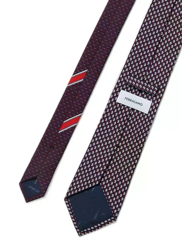 FERRAGAMO Gancini Pegasus Print Tie - Red