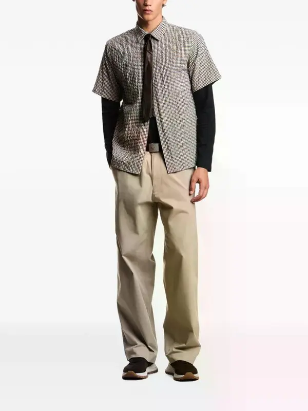 Emporio Armani Eagle Club Crinkle Fabric Shirt With Check Motif - Neutrals