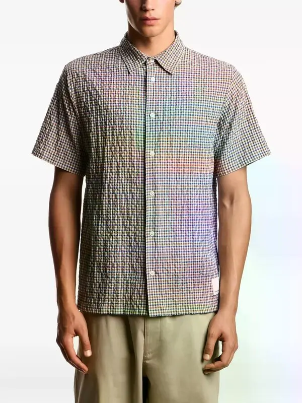 Emporio Armani Eagle Club Crinkle Fabric Shirt With Check Motif - Neutrals
