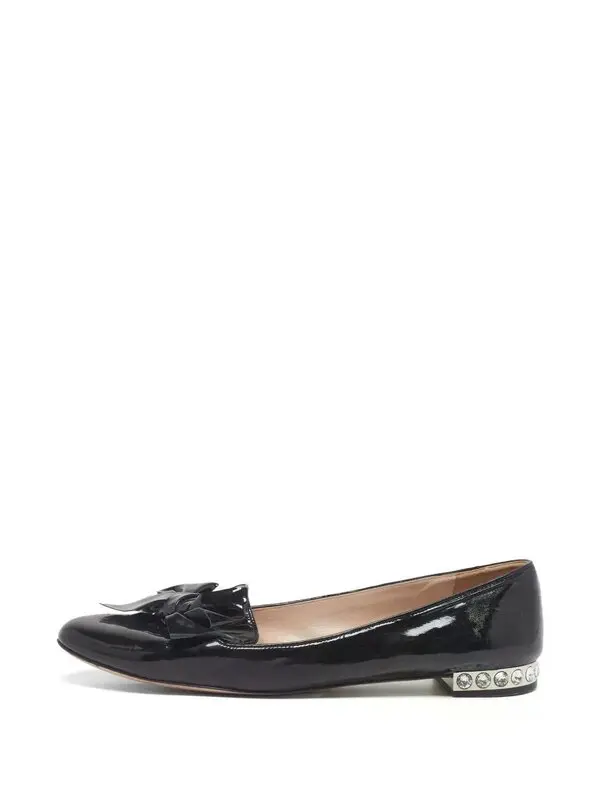 Miu Miu Bow Detail Crystal Embellished Ballet Flats - Black