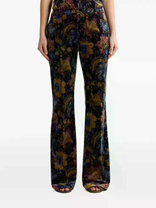 Etro Floral Print Cotton Velvet Trousers - Blue