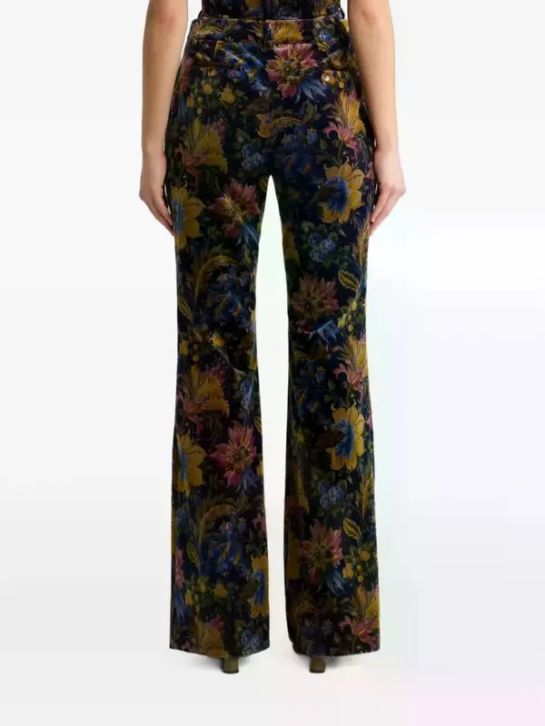 Etro Floral Print Cotton Velvet Trousers - Blue