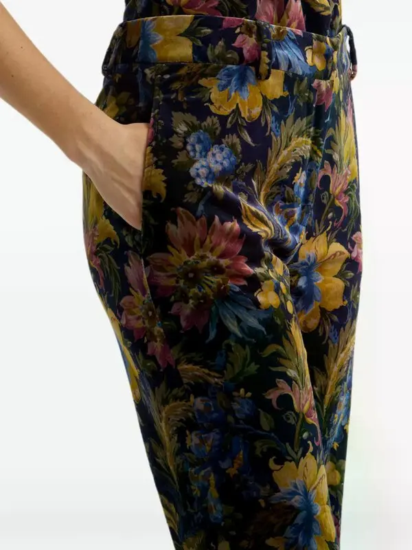Etro Floral Print Cotton Velvet Trousers - Blue