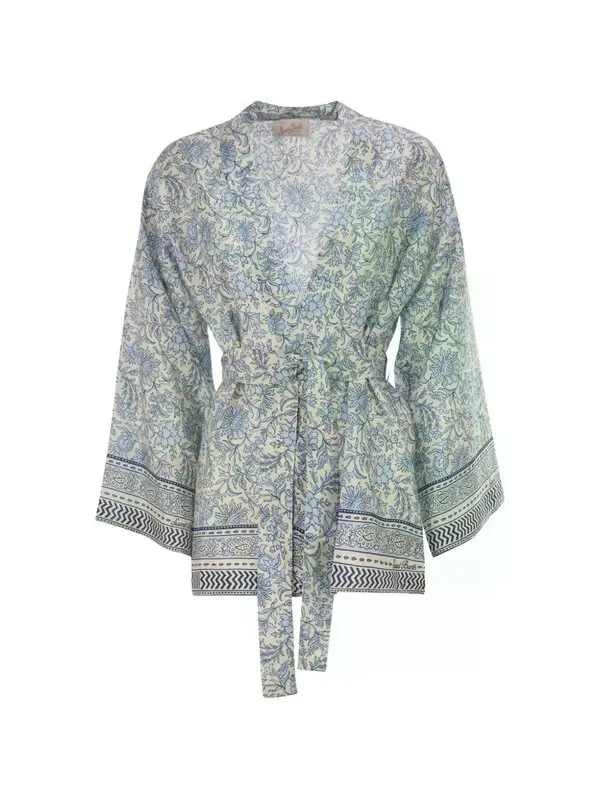 MC2 SAINT BARTH Silk Floral Print Kimono - Neutrals