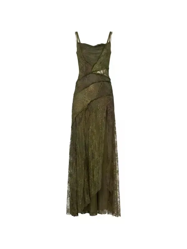 Blumarine Floral Lace Panelled Maxi Dress - Green