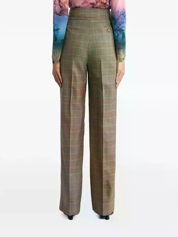 Etro Stretch Wool Prince Of Wales Motif Trousers - Neutrals