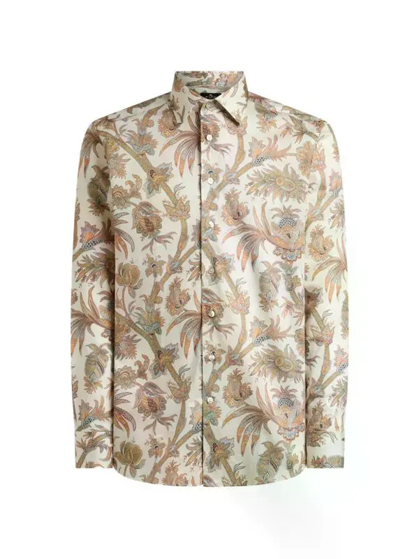 Etro Shirt In Cotton Satin With Floral Paisley Motif - Neutrals