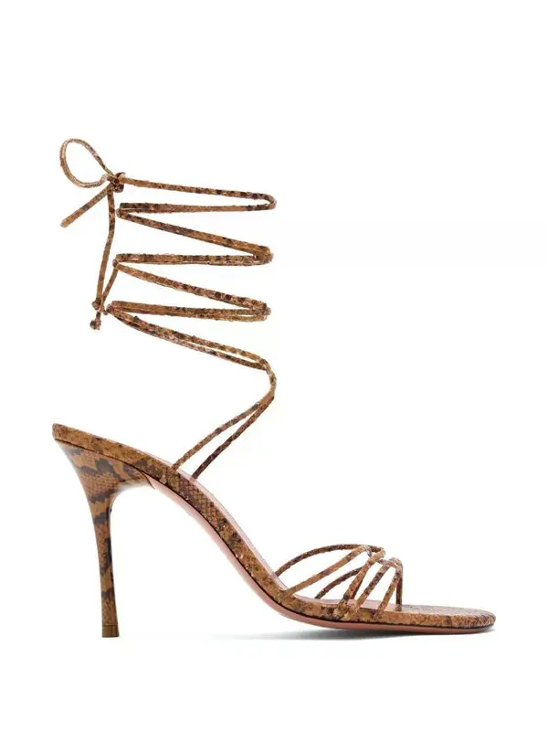 Amina Muaddi Lori 95 Snake-effect Sandals - Brown