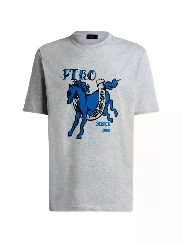 Etro Cotton Jersey T-shirt With Pegaso Print - Grey