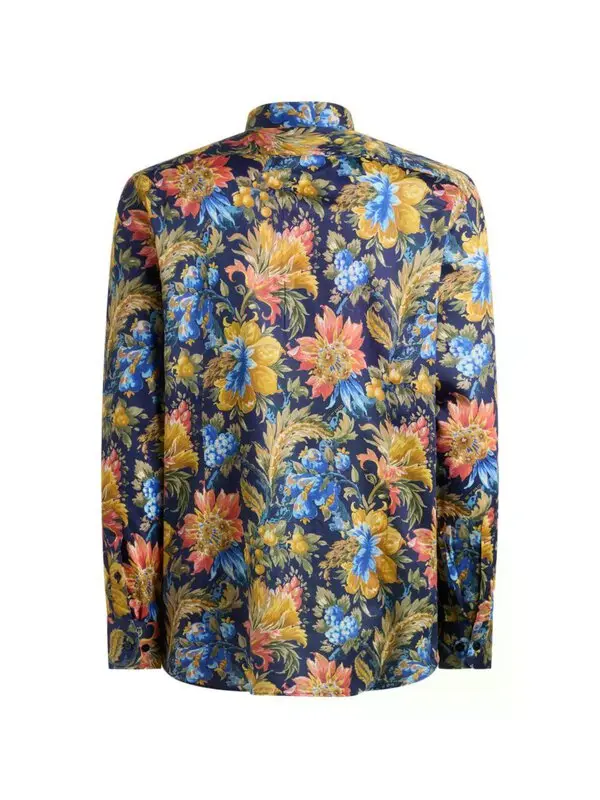 Etro Cotton Satin Shirt With Floral Motif - Blue