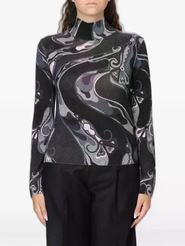Emilio Pucci Abstract Print Roll Neck Sweater - Black