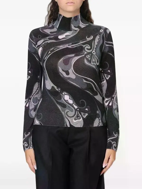 Emilio Pucci Abstract Print Roll Neck Sweater - Black