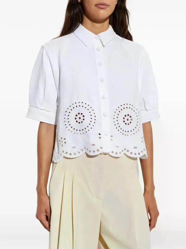 FRAME Openwork Detailing Scalloped Hem Shirt
