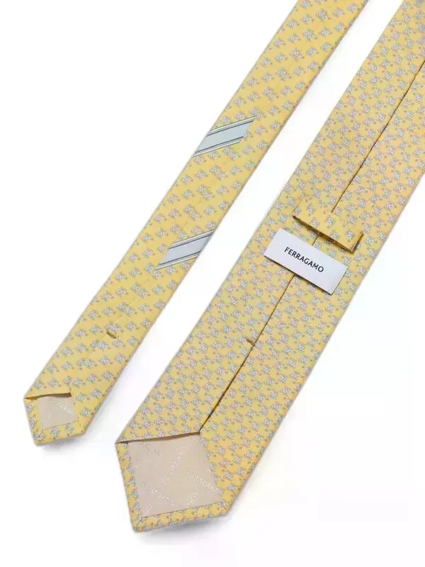 FERRAGAMO Silk Tie With Helicopter Print - Yellow