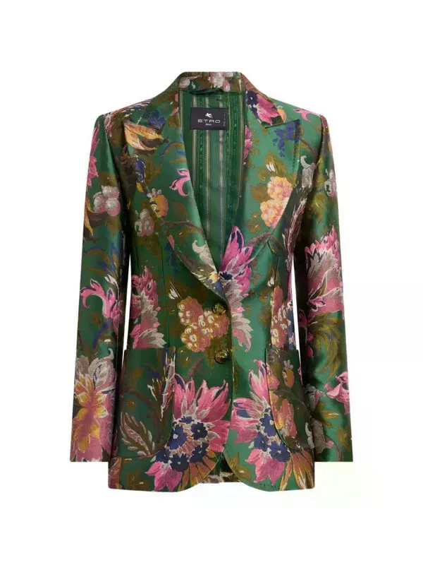 Etro Single-breasted Cotton-blend Jacquard Jacket With Floral Motif