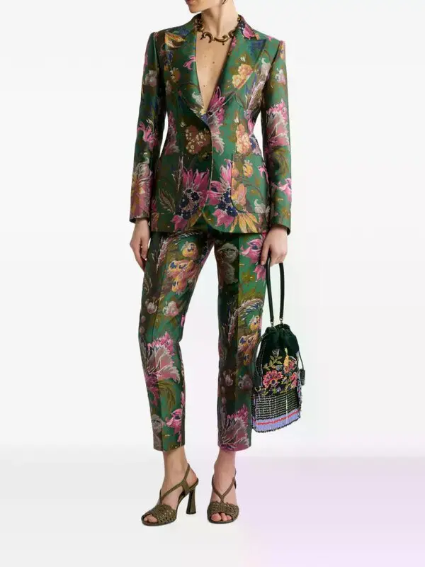 Etro Single-breasted Cotton-blend Jacquard Jacket With Floral Motif