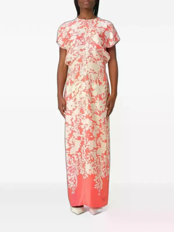 Agnona Floral Print Silk Maxi Dress - Orange