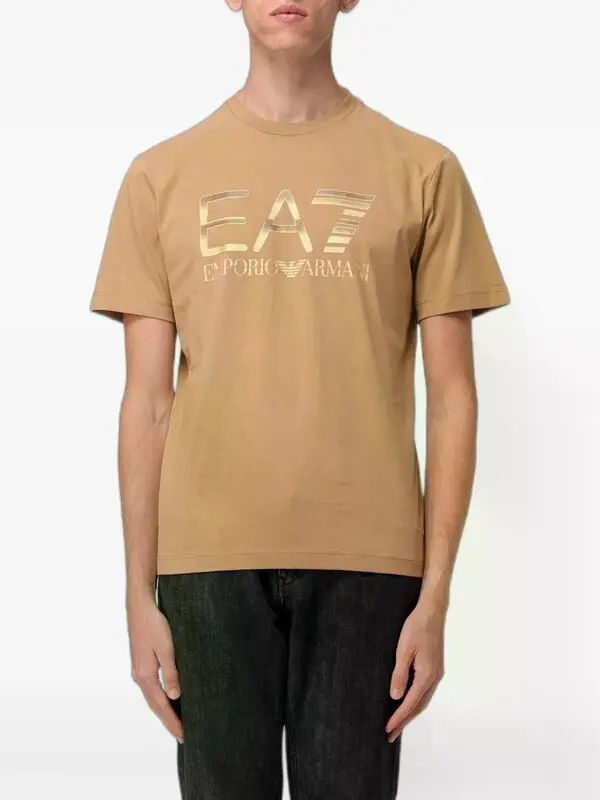 EA7 Logo-print Cotton T-shirt - Neutrals