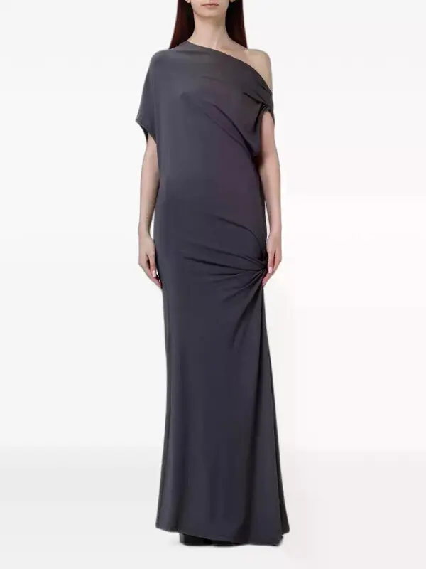 120% Lino Asymmetric Knot-detail Maxi Dress - Grey
