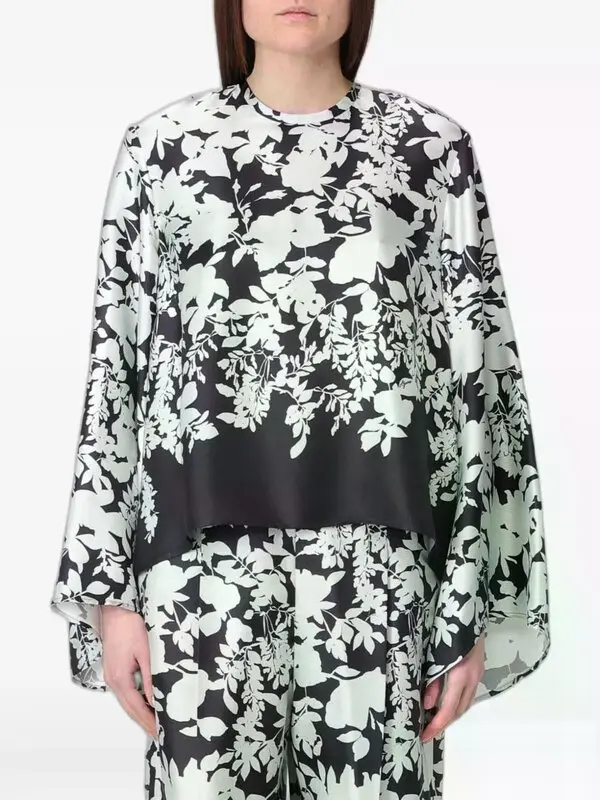 Agnona Silk Floral Print Blouse - Black