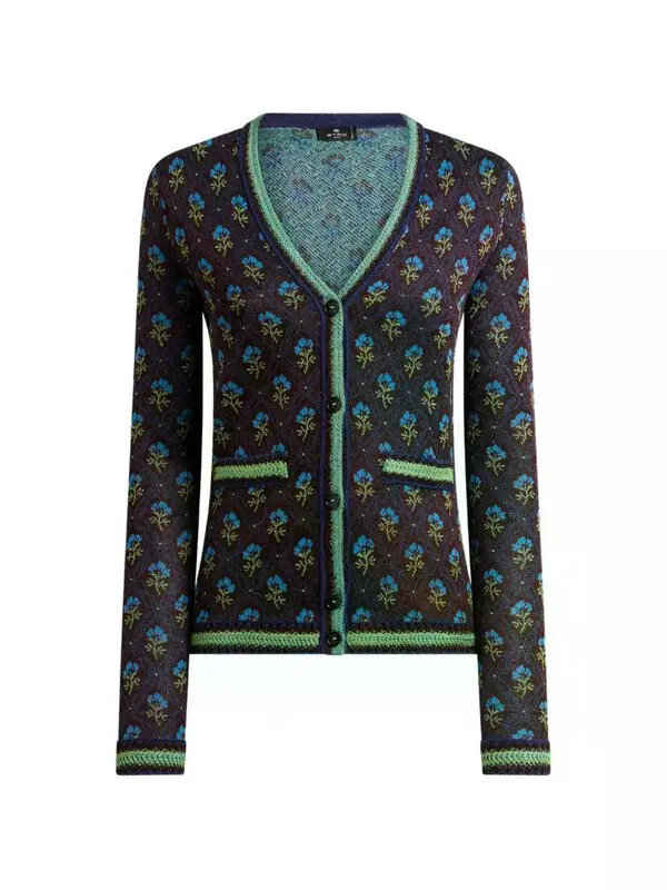 Etro Jacquard Diamond Flower Motif Cardigan - Brown