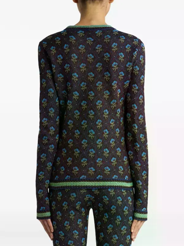 Etro Jacquard Diamond Flower Motif Cardigan