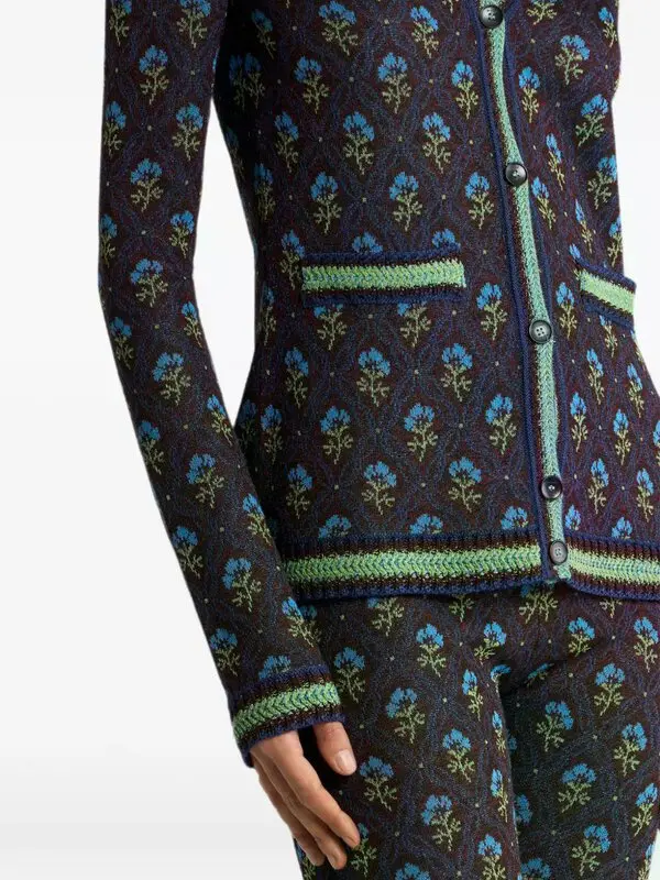 Etro Jacquard Diamond Flower Motif Cardigan