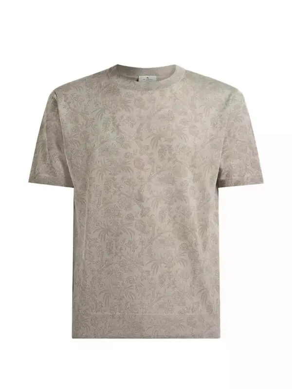 Etro Knit Wool And Silk T-shirt With Floral Paisley-motif - Neutrals