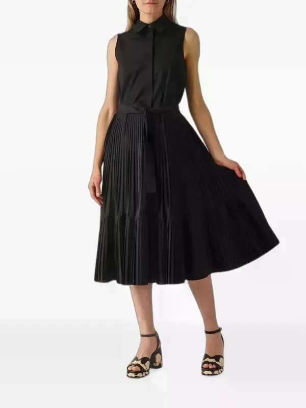 MEIMEIJ Pleated Sleeveless Midi Shirt Dress - Black