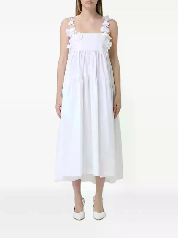MEIMEIJ Floral Appliqué Tiered Midi Dress - White
