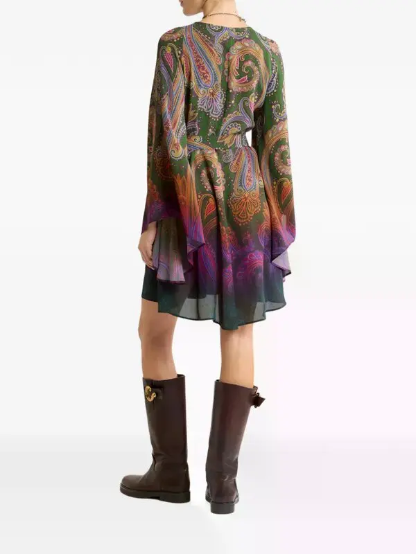 Etro Paisley-pattern Belted Mini Dress - Green