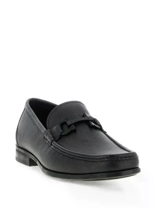 FERRAGAMO Gancini Grained Leather Loafers - Black