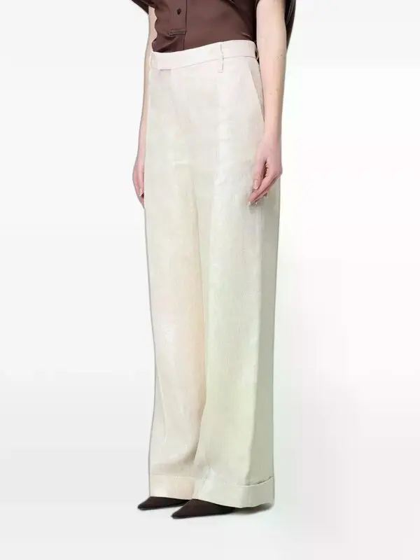 Brunello Cucinelli Beige Linen Lurex Effect Palazzo Pants