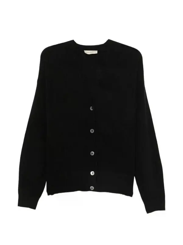 SERGIO MORETTI FIRENZE Ribbed Knit V-neck Cardigan - Black
